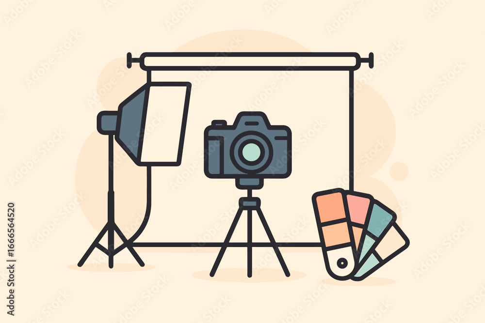 Studio setup with camera lighting and color palettes for photography ...