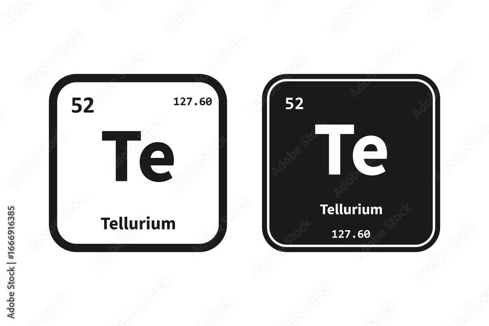 Tellurium, Te, chemical periodic table element icon. The chemical ...