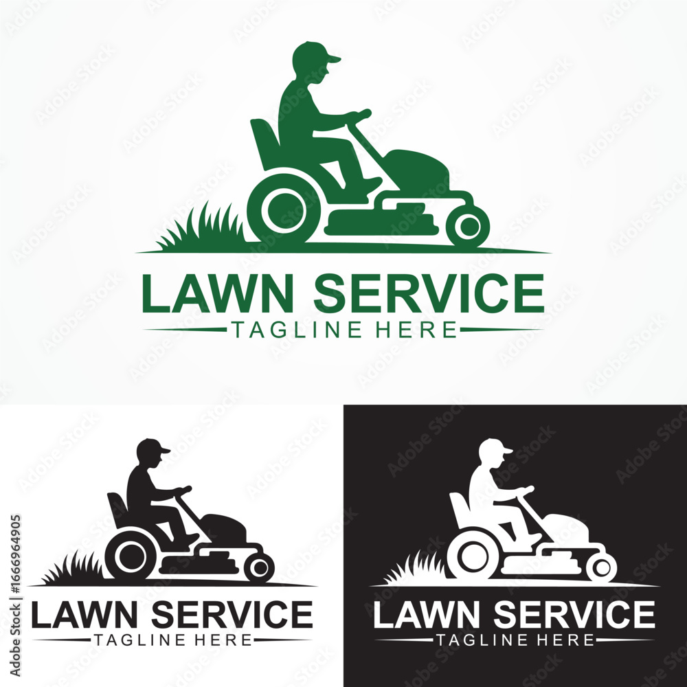 Minimalist Lawn Mower Service Logo Design Vector – House, Grass, Riding ...