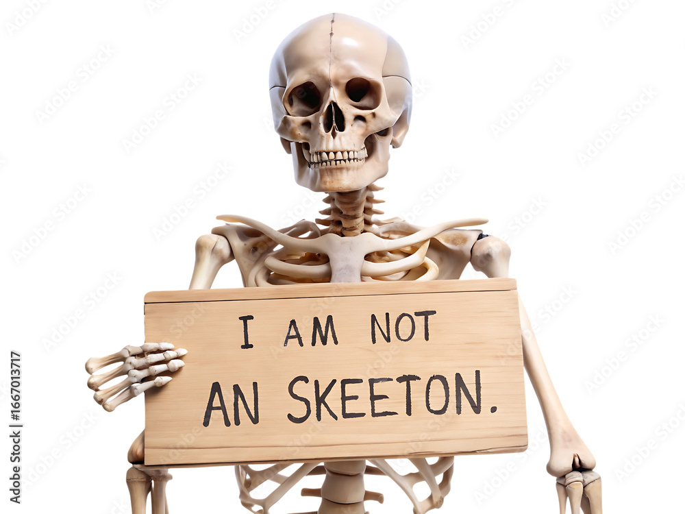 Skeleton holding a sign that says "I am not a skeleton isolated on ...