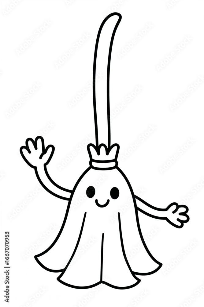 Image vectorielle Stock Magical witch broom with smiling face and arms ...