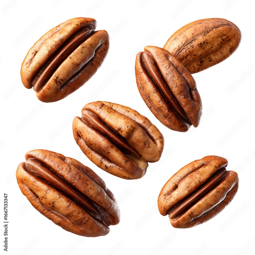 Whole and Halved Pecan Nuts Floating in Air on White Background Stock ...