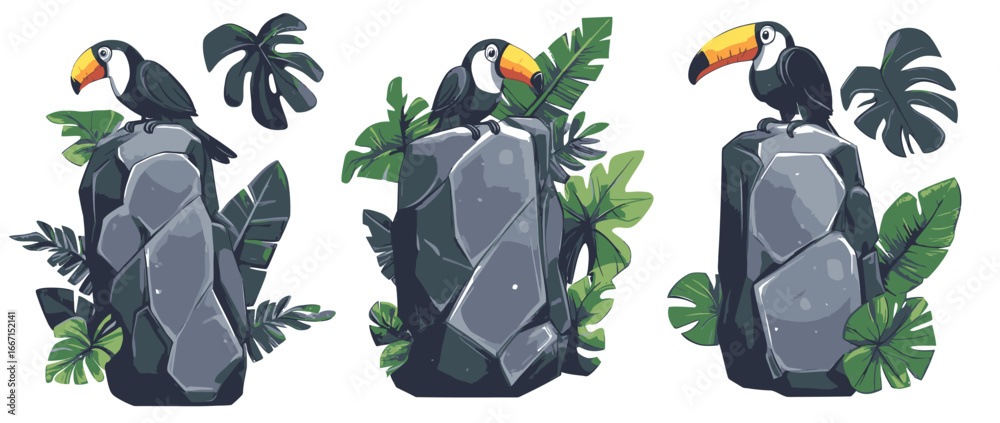 The collection includes tropical stone sign boards, modern Maya game UI ...