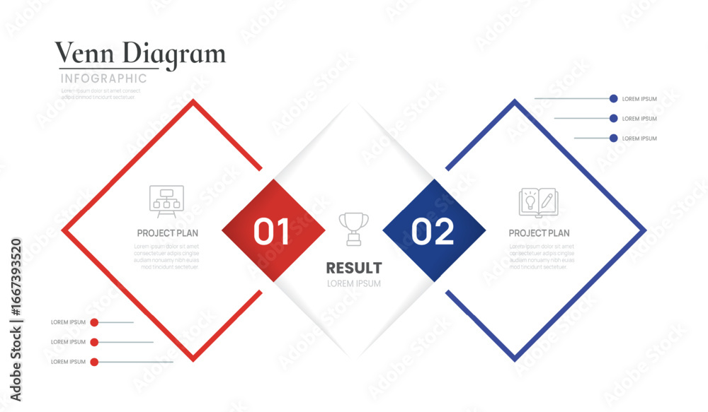 Venn diagram infographic business square chart template two options ...