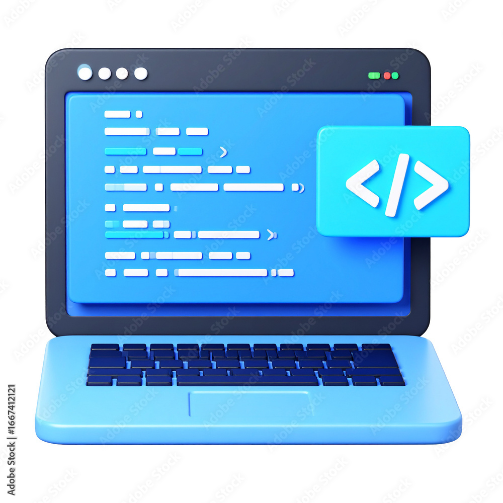 Laptop displaying code with a coding icon Stock Illustration | Adobe Stock