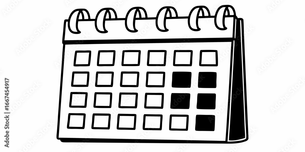 Illustration of a black and white calendar with several dates marked in ...