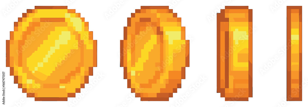 Golden pixel coins vector - digital currency, retro gaming coin, pixel ...