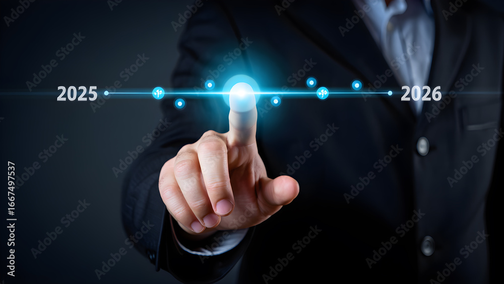 Businessman touching digital screen with 2025 and 2026 years concept ...
