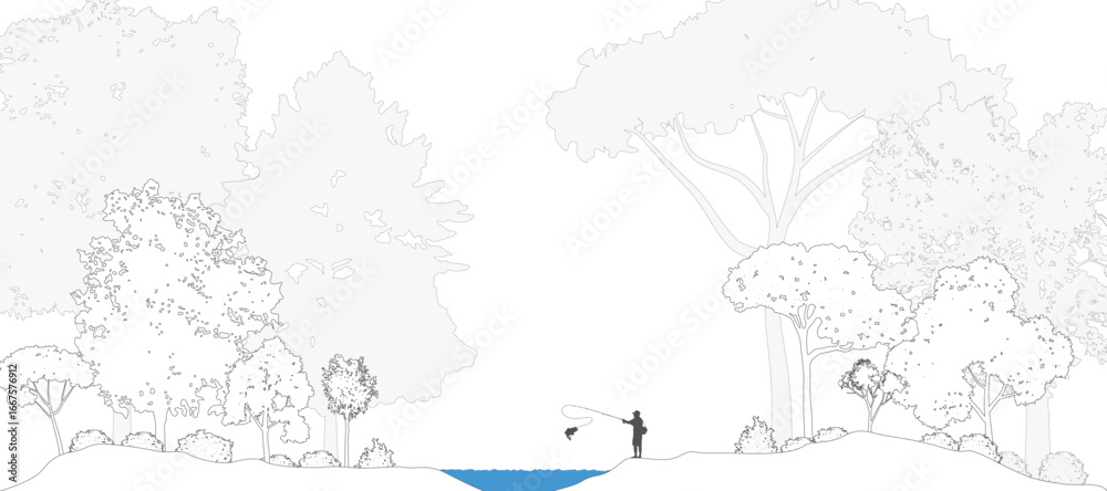 Cad tree line minimal style, set of graphics trees elements outline ...