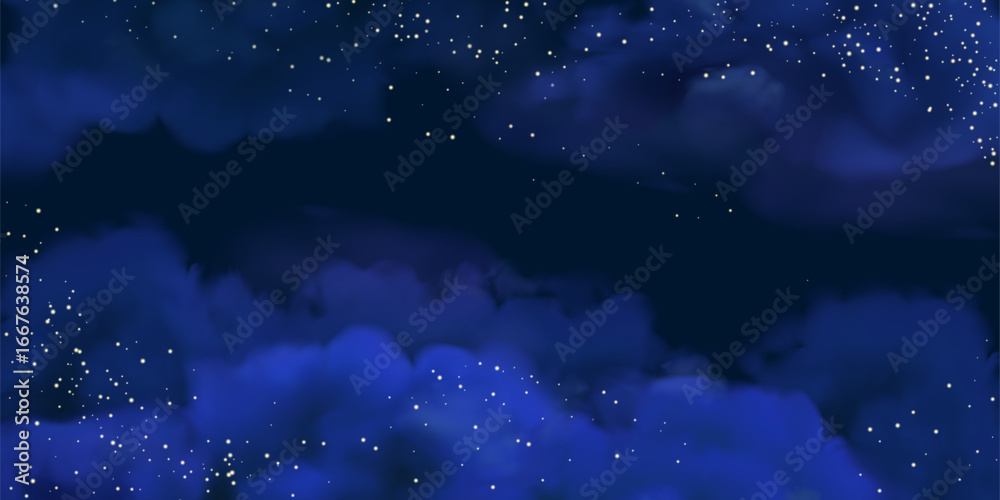 Night sky with stars vector background. Realistic dark blue clouds and ...