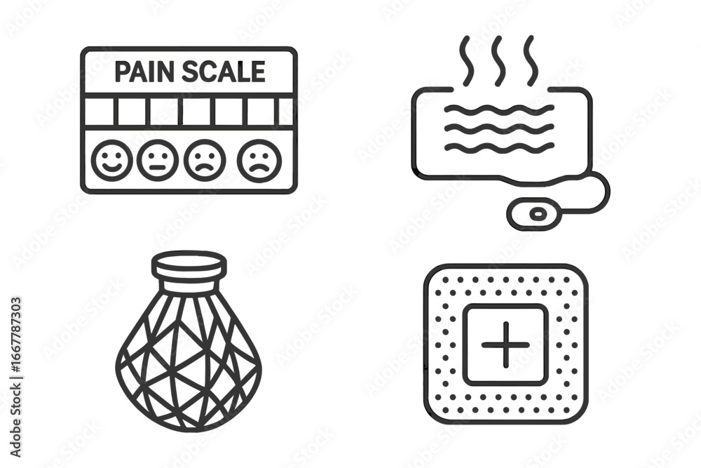 Pain management outline icons set. Vector symbols for chronic pain ...