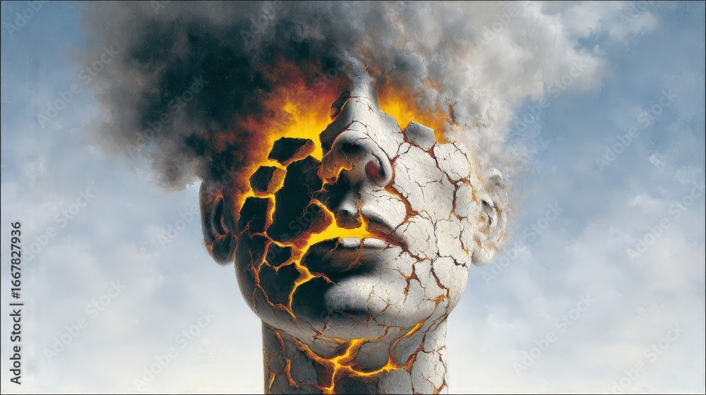Mental Inferno: A surreal, expressive portrait shows a mind consumed by ...