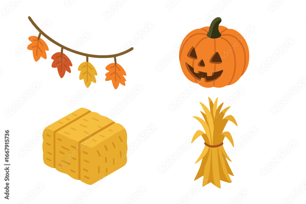 Autumn harvest festival isometric icon set. Halloween decoration ...
