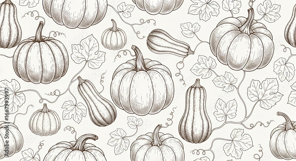 Fall Harvest Pumpkin Background Seamless Autumn Pattern Stock ...