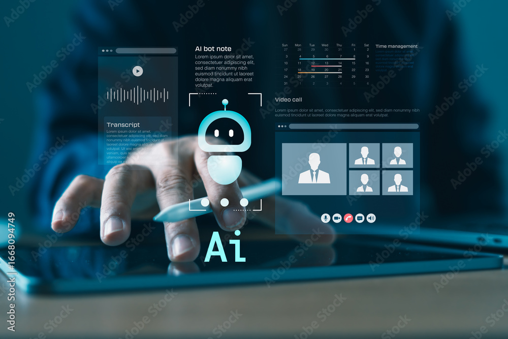 AI assistant interface with video conferencing, note transcription, and ...