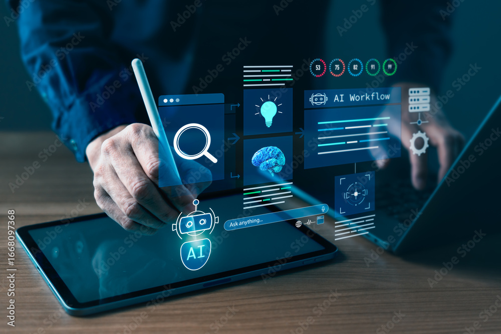 AI-powered digital workflow interface with chatbot, search, and brain ...