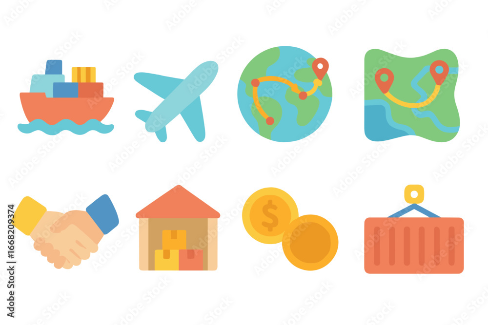 Trade Icons for Kids. Flat vector mini-illustrations International ...