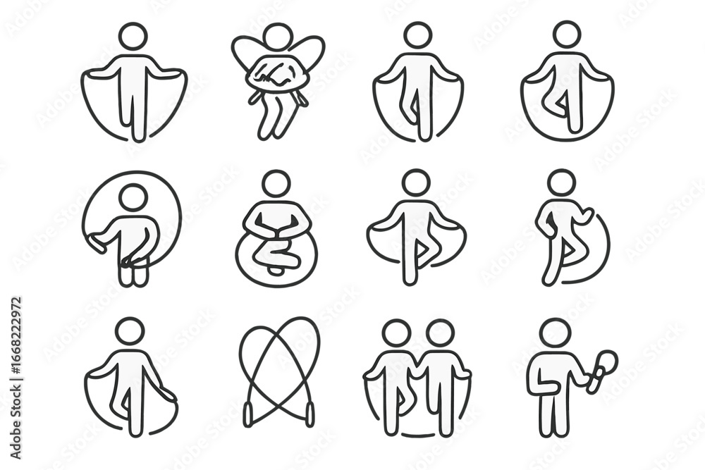 Jump Rope Icons. Outline vector icons of jump rope styles and tricks ...