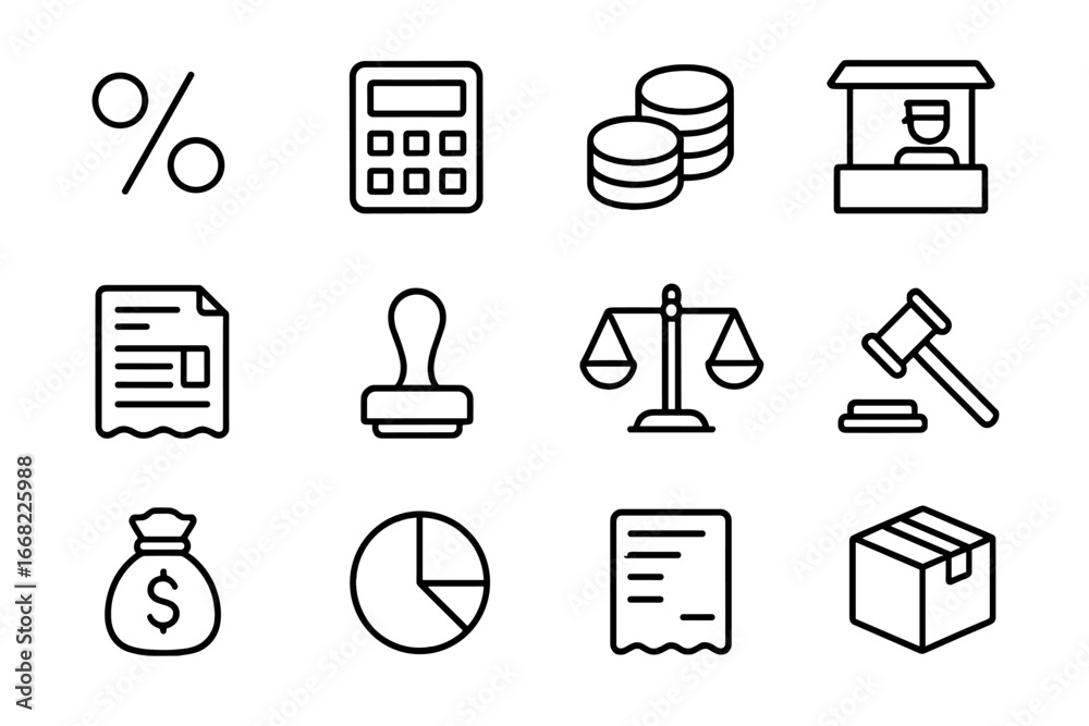 Tariffs and Duties Icons. Outline icon set of tariffs and duties ...