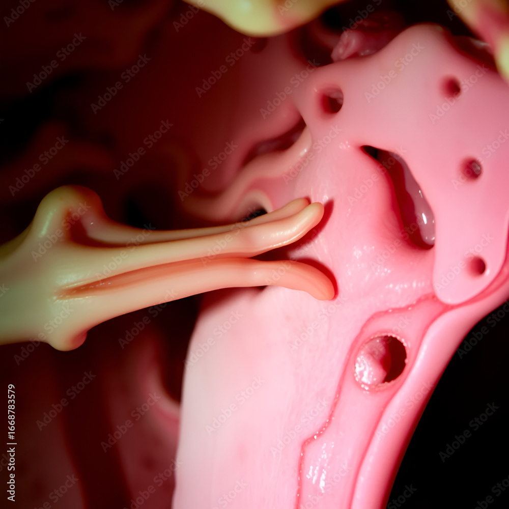 Human larynx under microscope showing vocal cords and cartilage l Stock ...