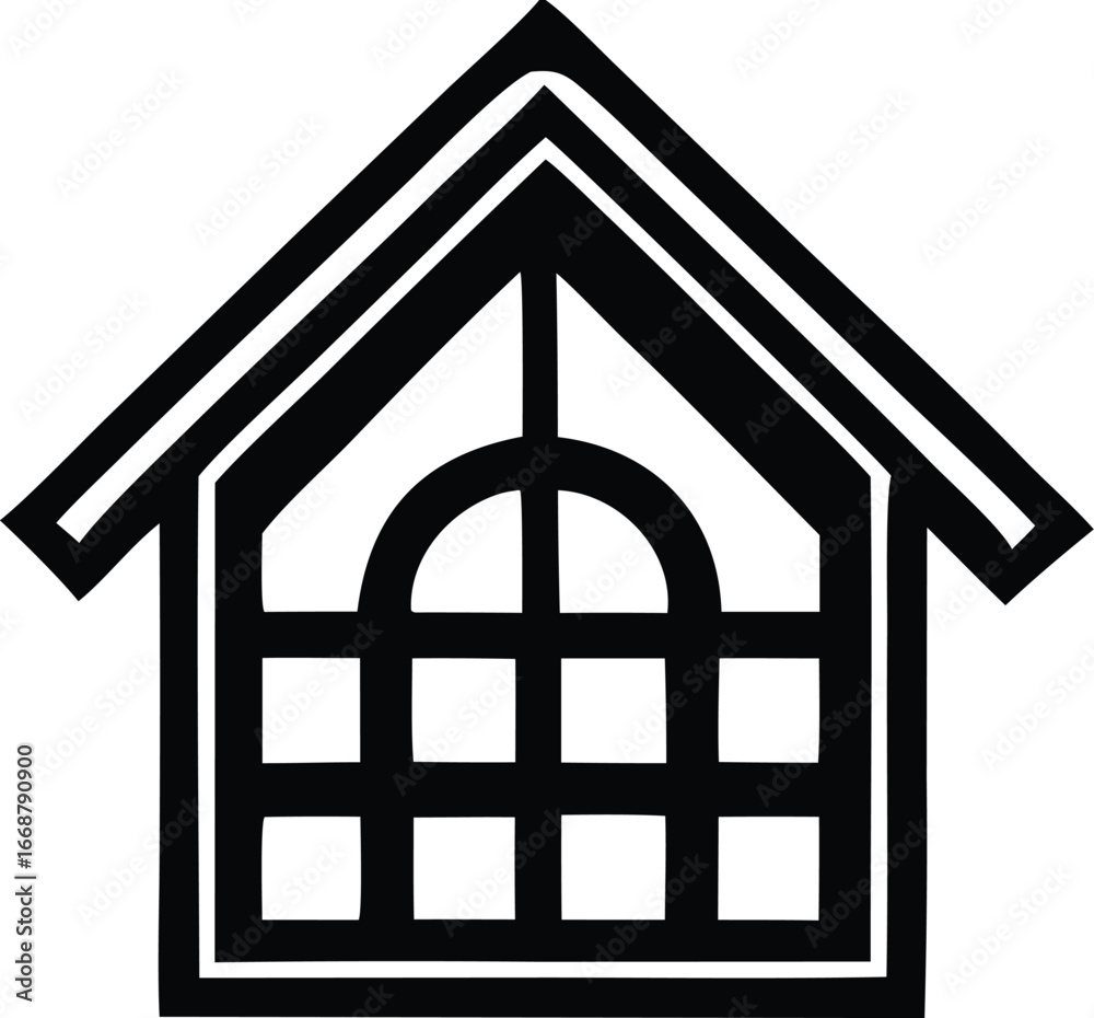 Iconic house outline with arch window symbolizing home ownership real ...
