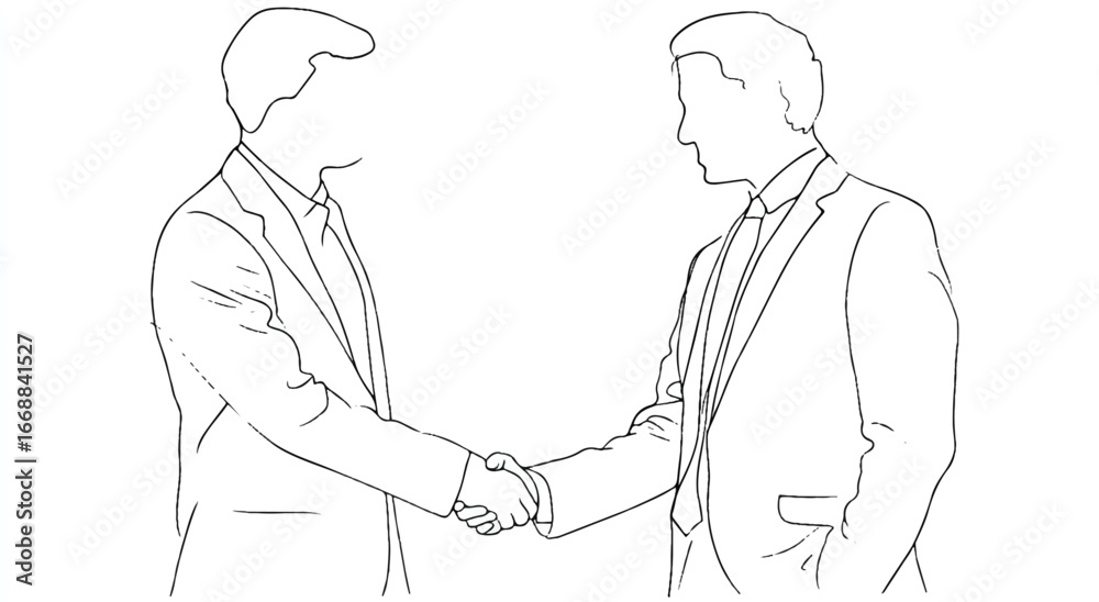 Handshake agreement illustration two businessmen in suits reaching an ...