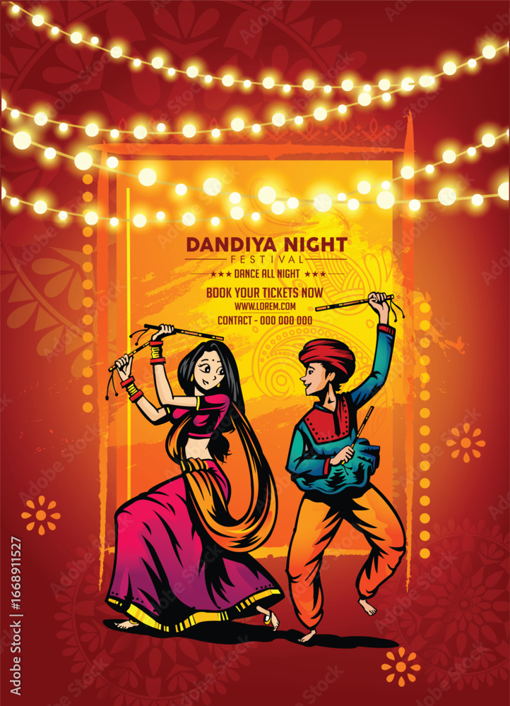 Illustration of couple playing Garba and Dandiya in Navratri ...