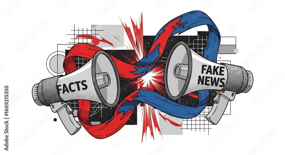 Clashing Narratives Megaphones, Facts vs. Fake News, Abstract Design ...