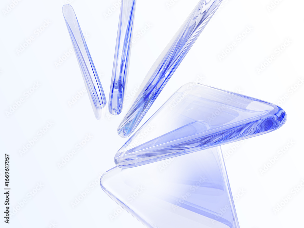 3d light blue background with glass transparent triangle shapes ...