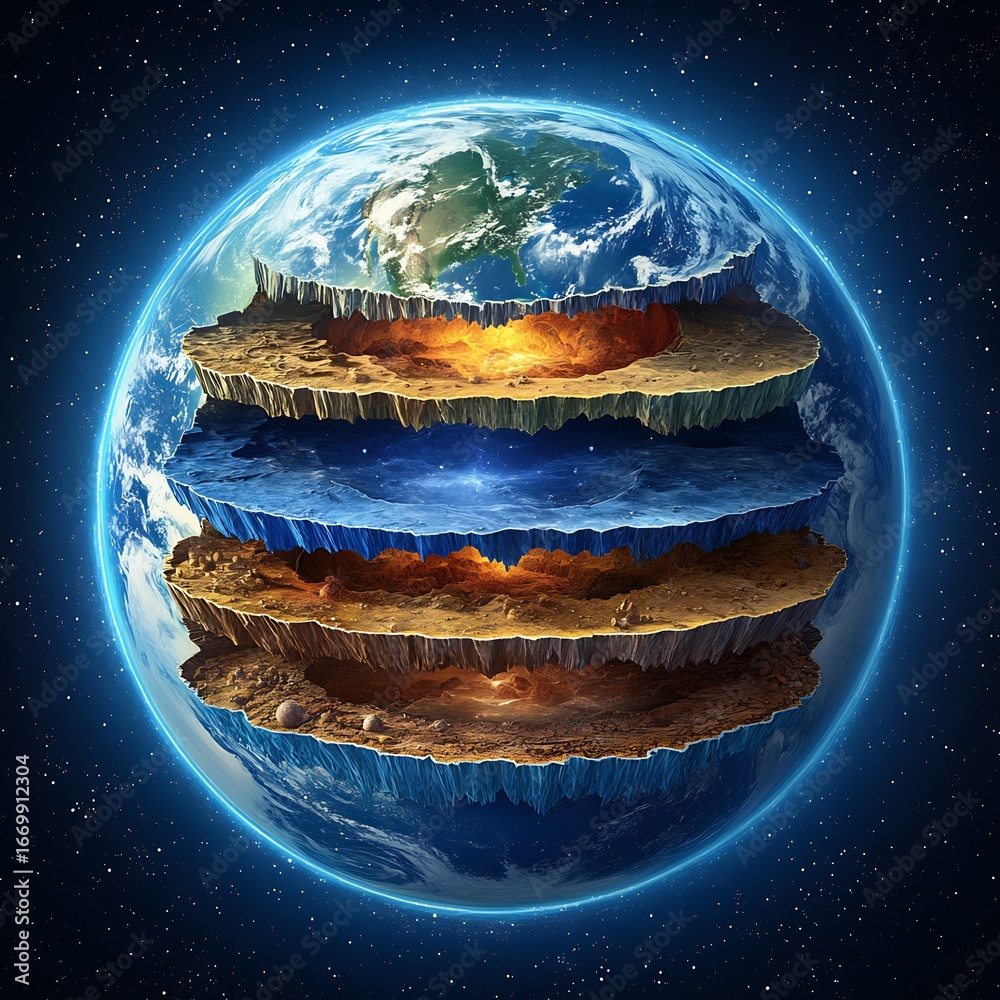 Earth layers cross section diagram showing the inner core mantle and ...
