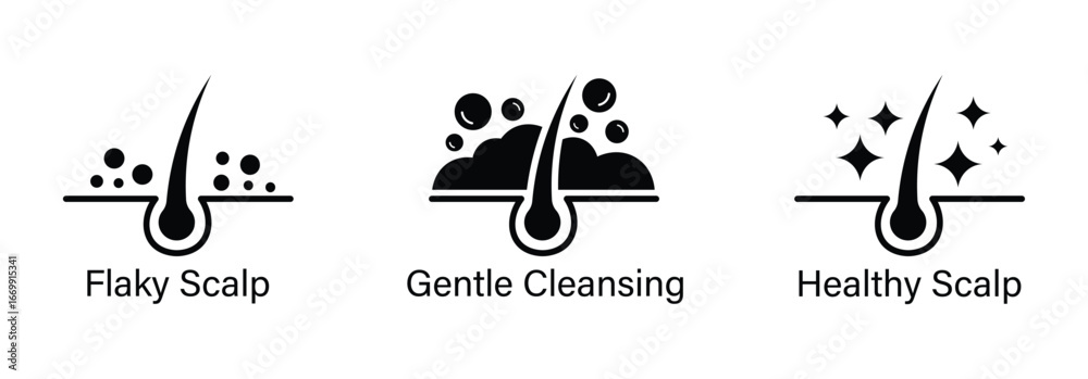 Anti dandruff icon set. Strong healthy hair line icons. Anti dandruff ...