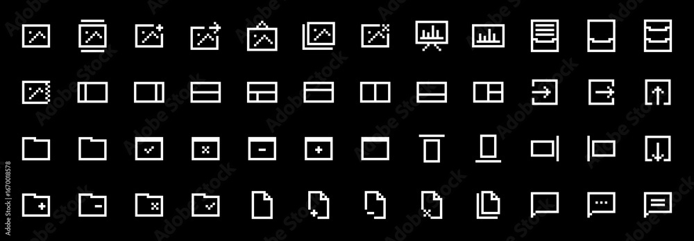 Solid Pixel Art UI Window and Folder Icons Collection in Bold Dark Mode ...