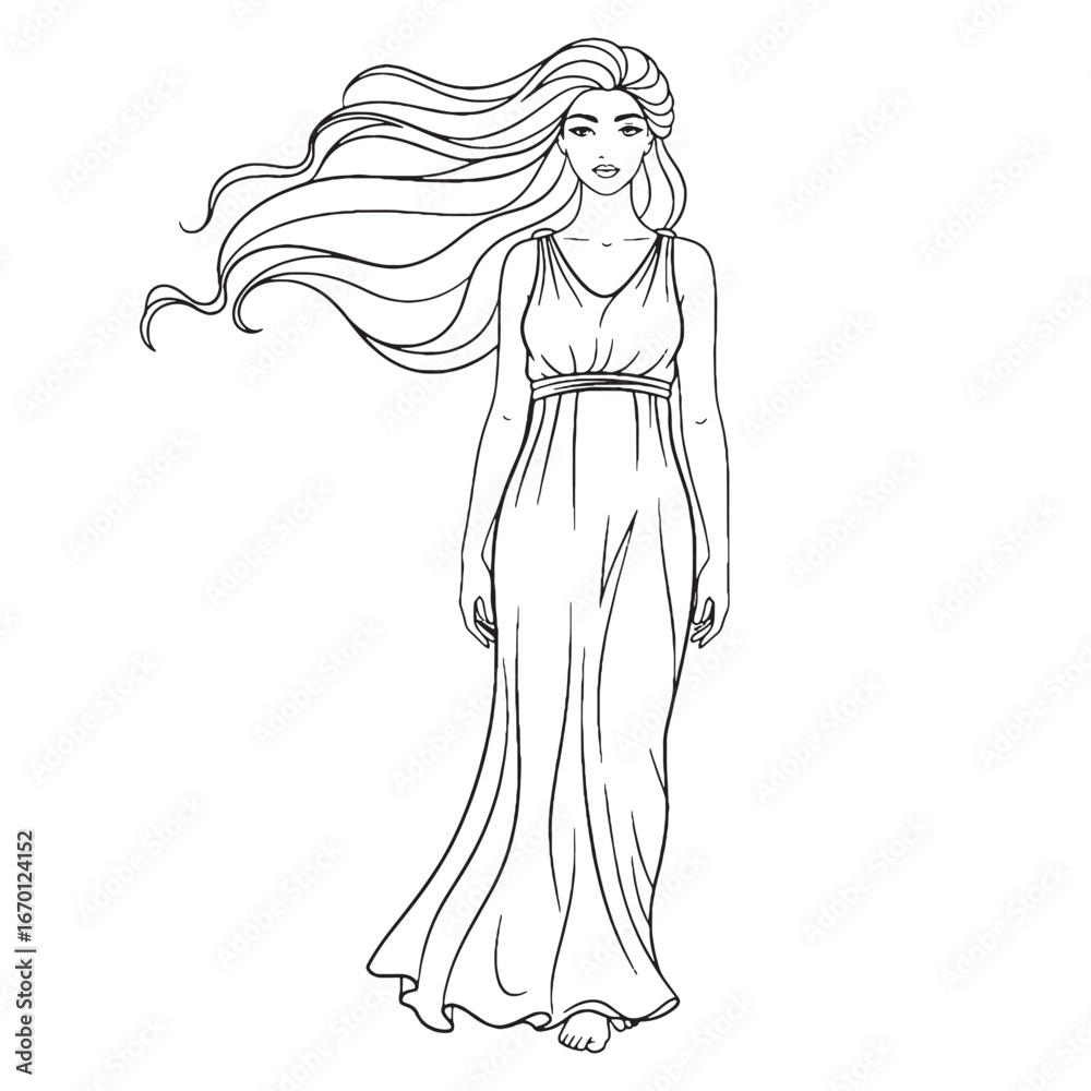 Mythical Aphrodite Line Art – Dove and Rose Vector Outline Drawing with ...