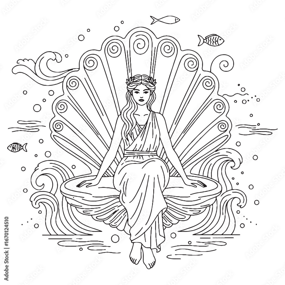 Mythical Aphrodite Line Art – Desire and Rose Vector Outline Drawing ...
