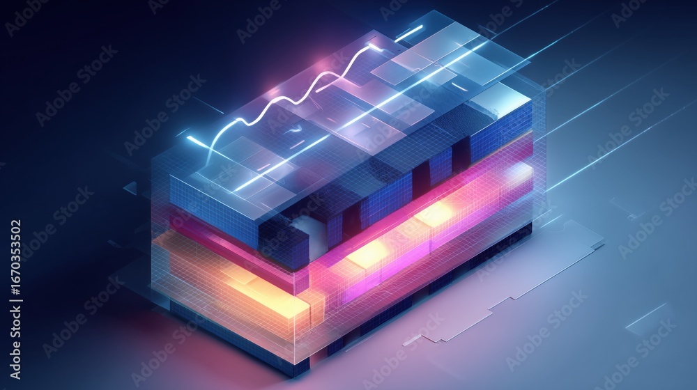 Sodium-Ion Batteries. Isometric illustration showing sodium-ion battery ...