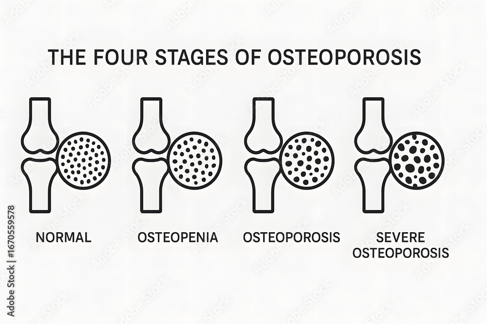Stock-Illustration „Four stages of osteoporosis medical illustration ...