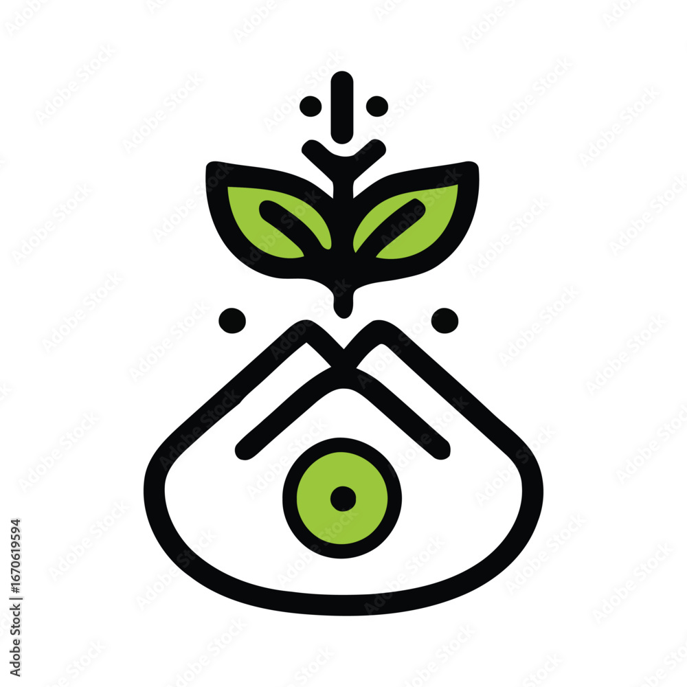 Stylized icon of a plant growing from a symbol with a central dot and ...