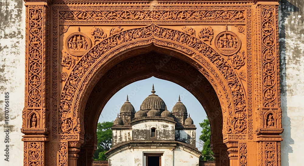 Terracotta Temple Archway: A portal to ancient artistry, detailed ...