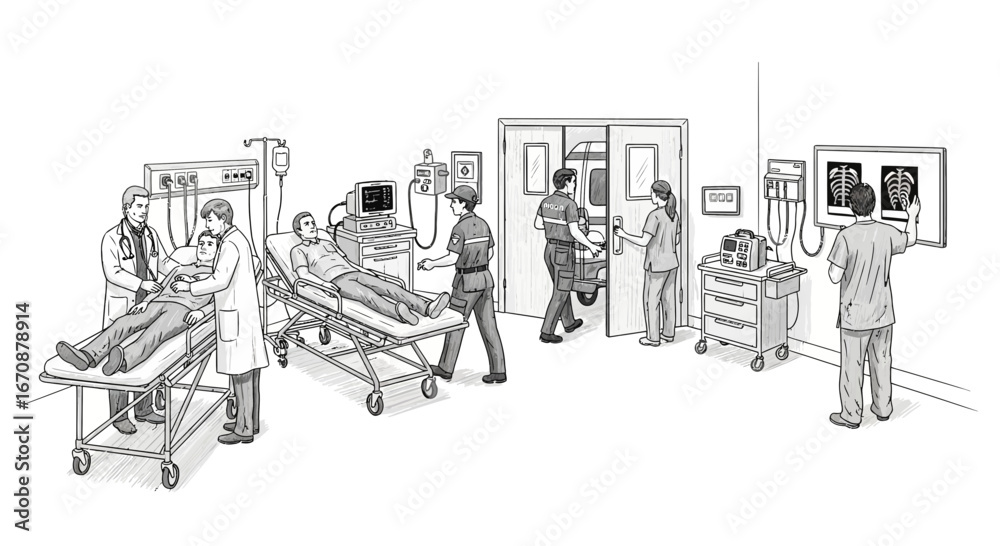 Emergency Room Scene Depicting Urgent Patient Care and Medical ...