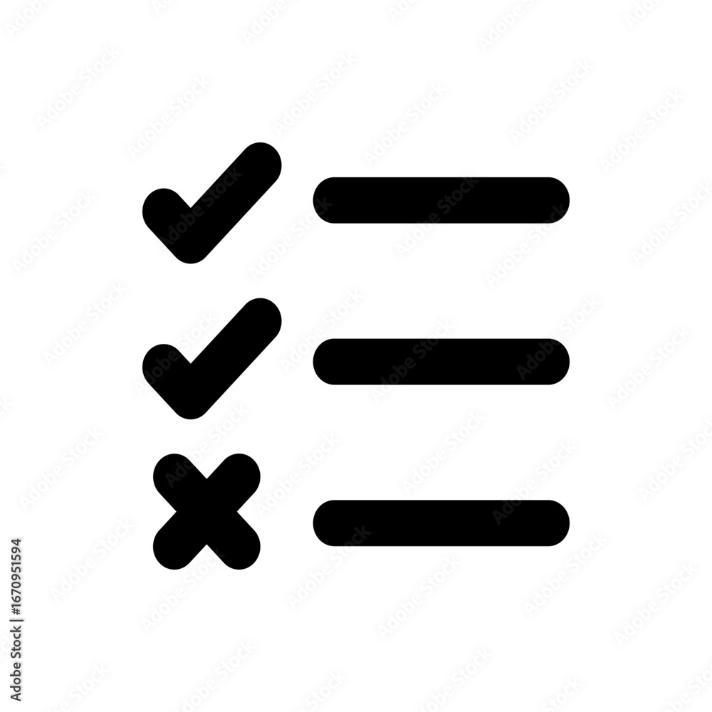 Illustration showing two check marks one x mark and three horizontal ...
