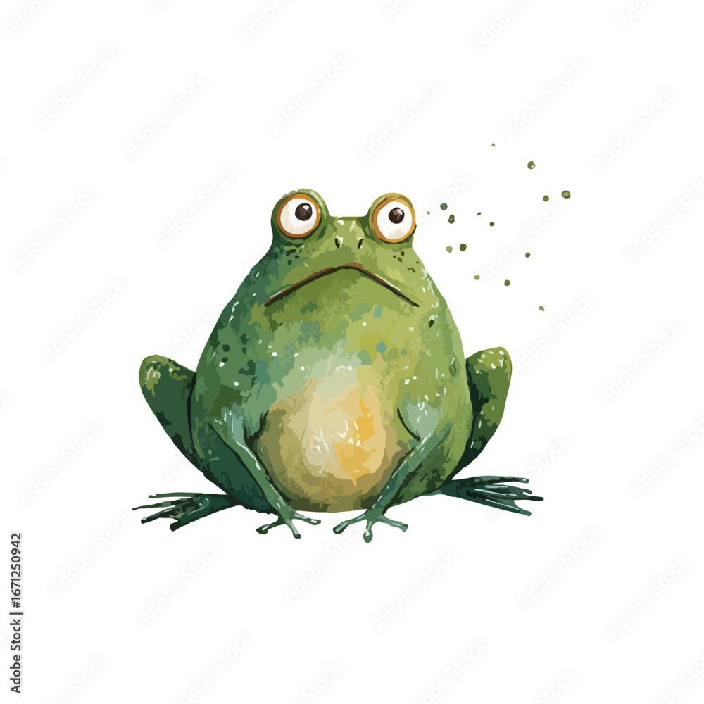 Cartoon Green Frog with Bulging Eyes and Speckled Skin Sitting Upright ...