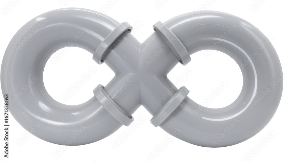 Glossy white PVC pipe assembly shaped like an infinity symbol with ...