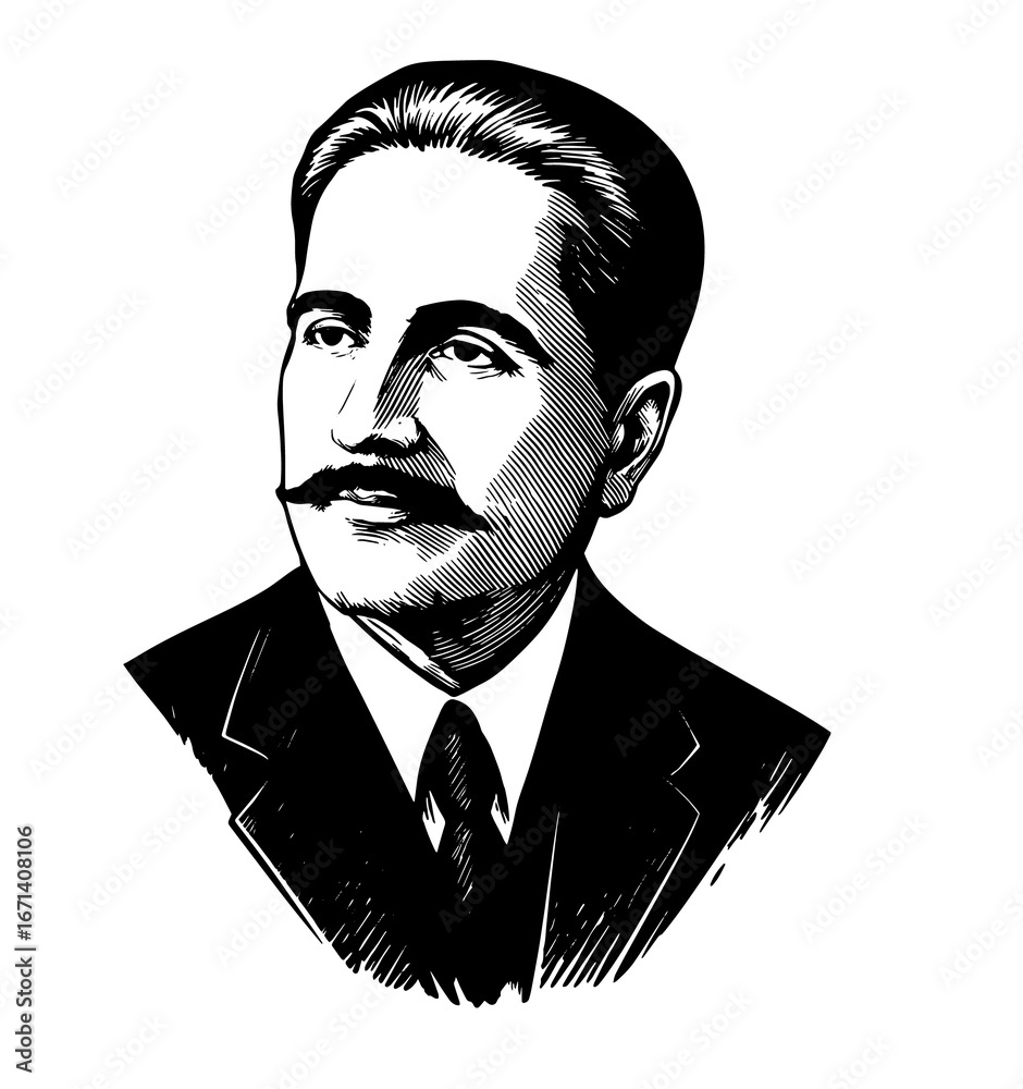 Allama Iqbal Portrait Illustration – Poet of the East Black and White ...