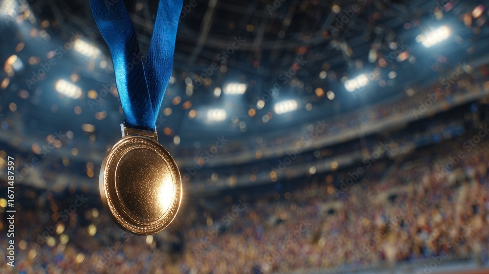 Gold medal centric Guinness World Records photograph in stadium context ...