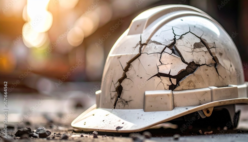 Cracked Hard Hat A Symbol of Workplace Hazards and Safety Concerns with ...