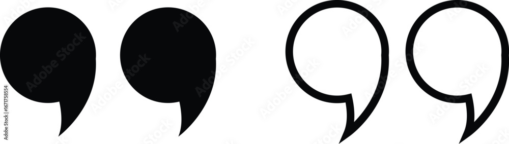 Quotation mark icon set, quote symbols collection in solid and outline ...