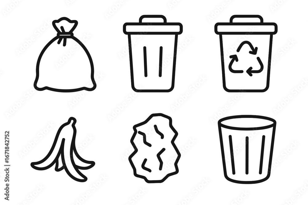 Trash and recycling line icon set. Waste, garbage, bin, and refuse ...