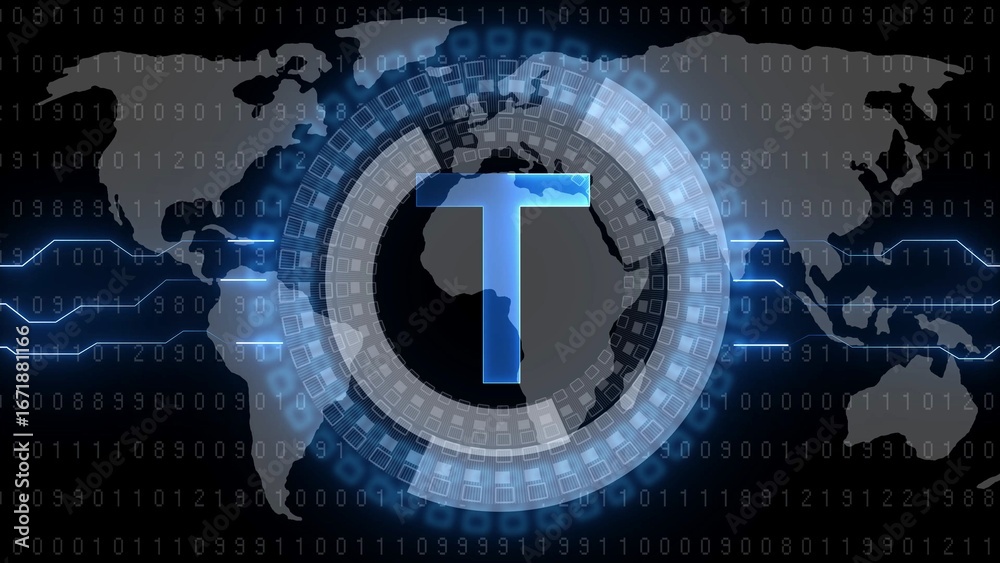 Digital Globe with Letter T and Binary Code Overlay technology world ...