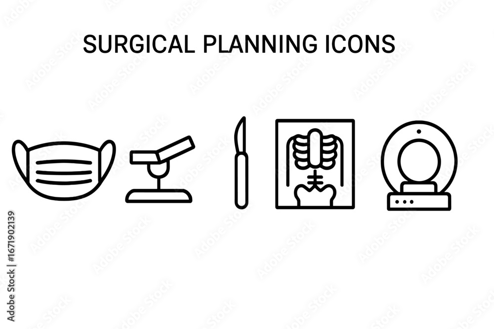 Surgical planning icons vector. Outline medical surgery set with face ...