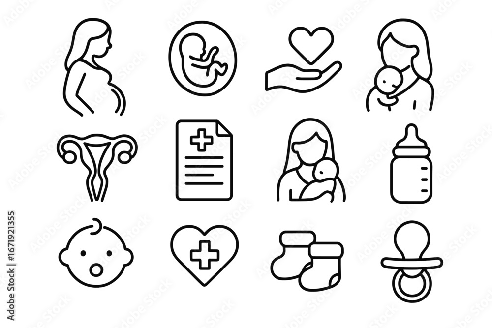 Pregnancy and Maternity Outline Icon Set, Health and Baby Care Symbols ...